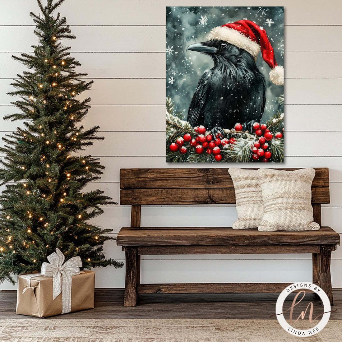 Santa Raven Gothic Christmas Art Print | Winter Decor
